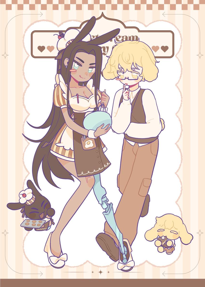 Safebooru - 1boy 1girl alien stage alternate costume animalization apron black shoes black vest ...