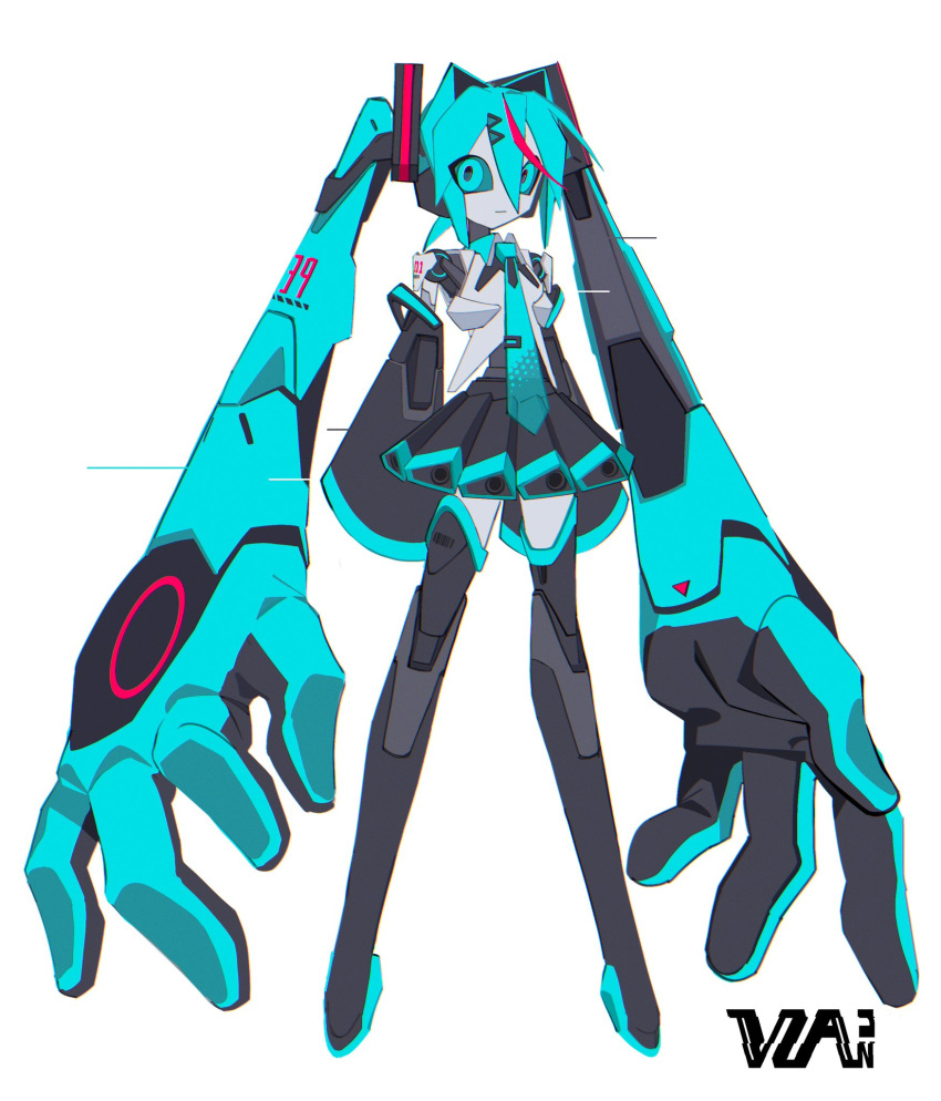 Safebooru - 1girl aqua eyes aqua hair aqua necktie azu (yu de ta ya tu) black sleeves colored ...