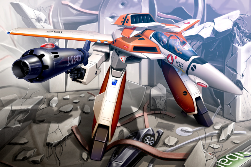 Safebooru - 1boy 1girl angry battle black hair canopy car choujikuu yousai macross city cockpit ...