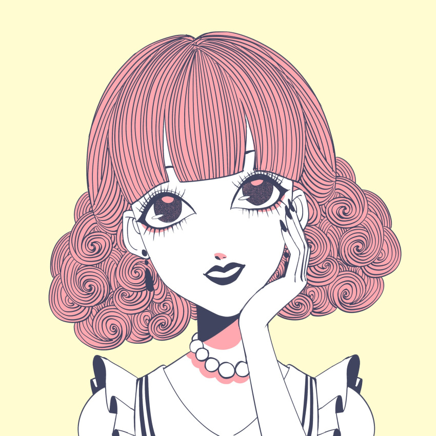 Safebooru - 1girl bare shoulders bead necklace beads black lips black nails chika (vocaloid ...