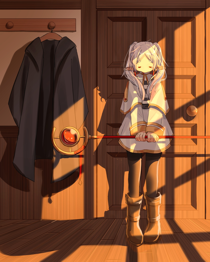 Safebooru - 1girl = = black coat black pantyhose boots brown boots ...