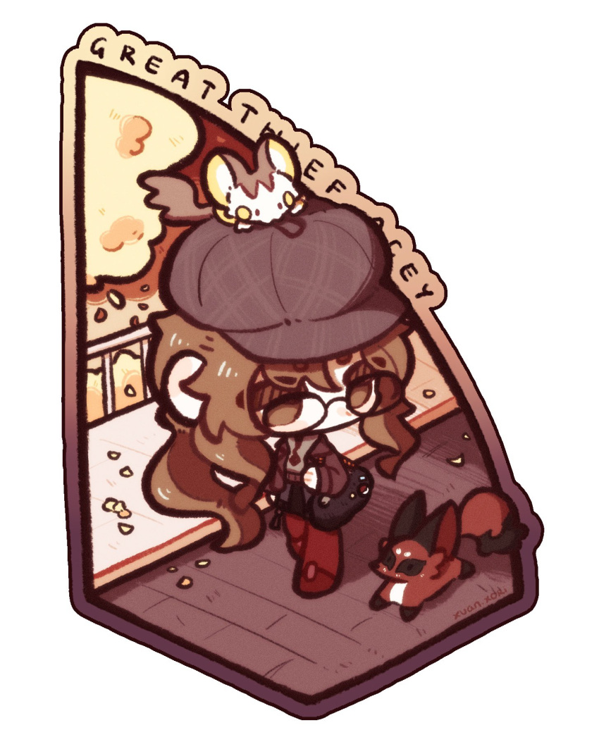 Safebooru - 1girl bag black bag brick floor brown eyes brown hair brown ...