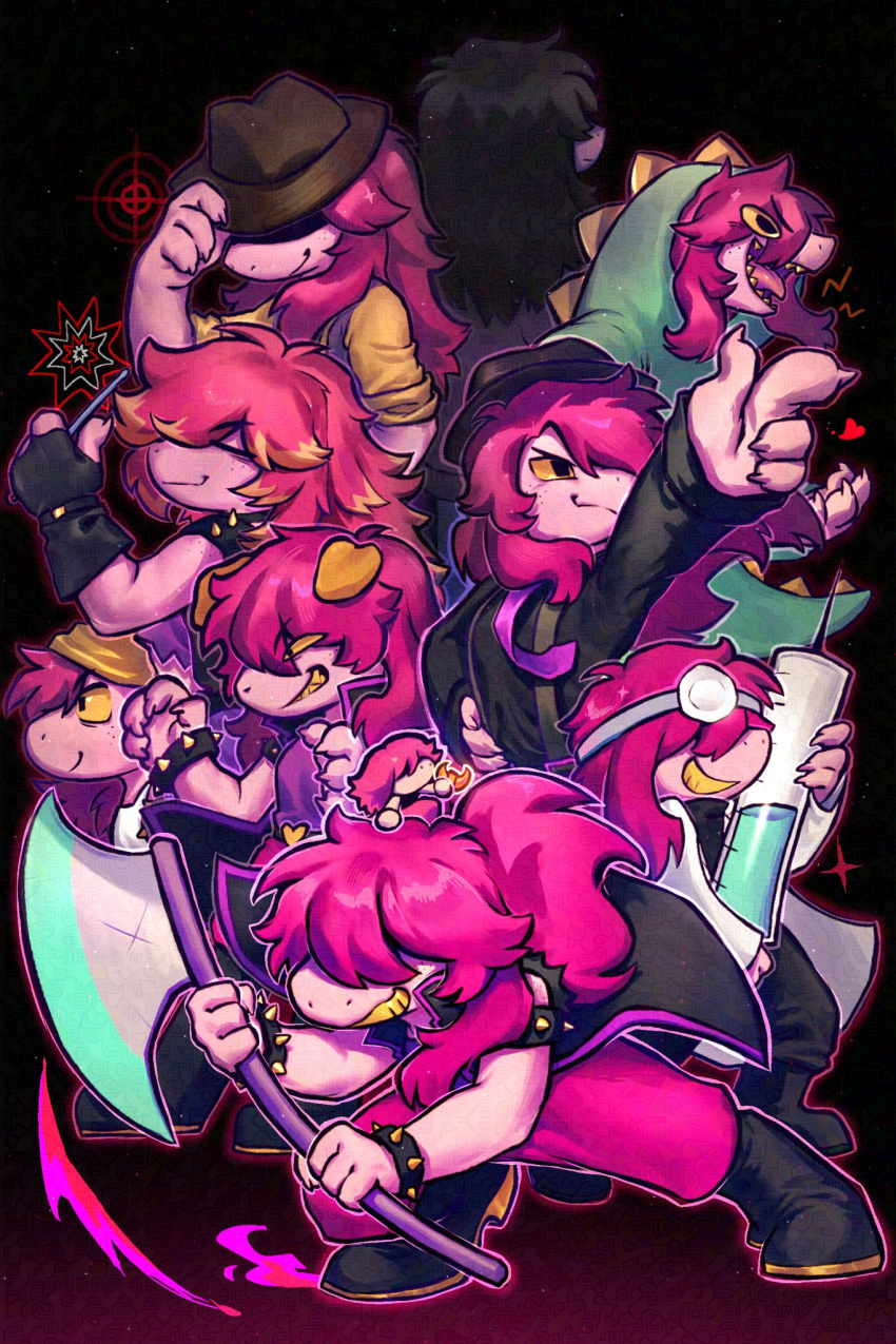 Safebooru - 1girl adversarial noise axe black background black boots black hat boots bracelet ...