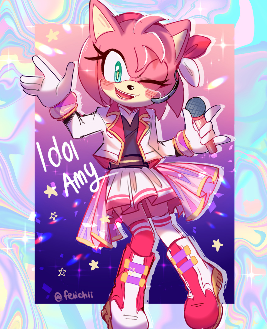 Safebooru - 1girl amy rose amy rose (popstar) animal ears animal nose blush stickers boots ...