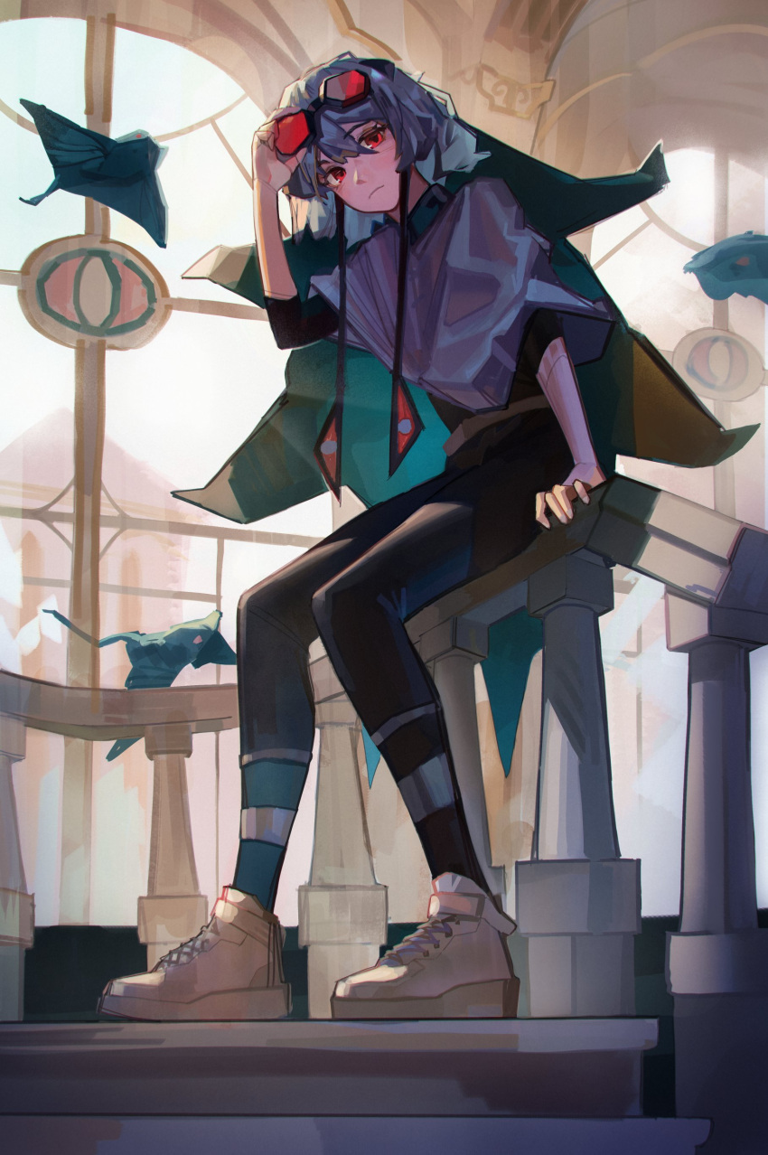 Safebooru - absurdres cape capelet dethmaid full body goggles goggles on head highres looking at ...