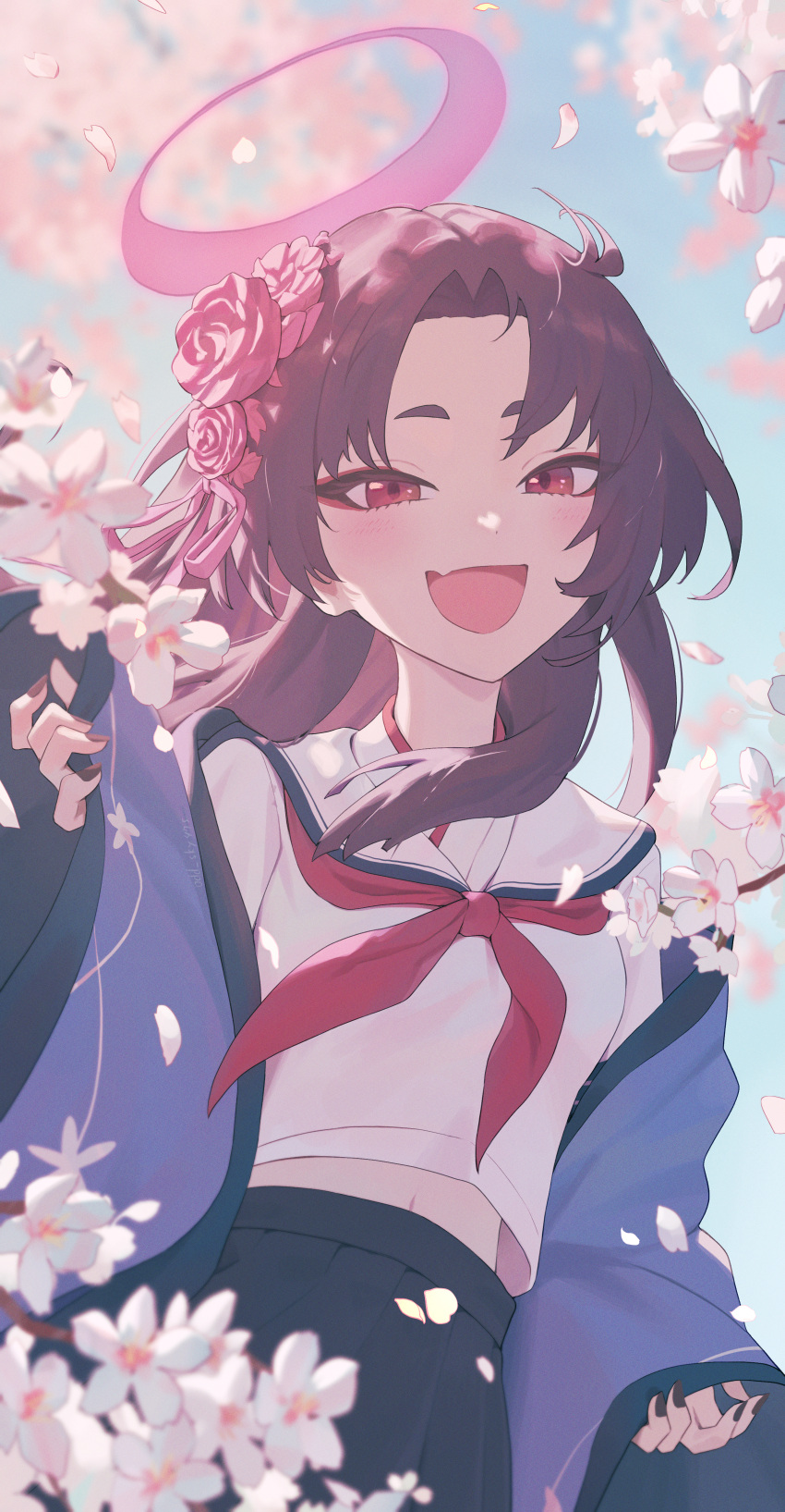 Safebooru - 1girl absurdres black skirt blue archive blue haori blush ...