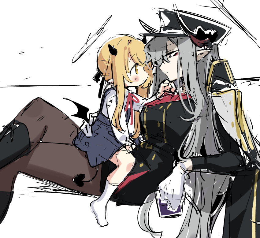 Safebooru - absurdres age difference black horns black wings blonde hair blue archive demon girl ...