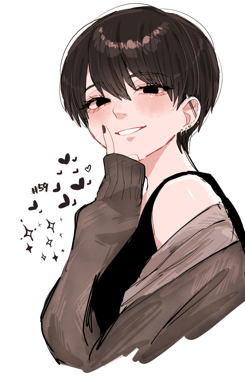 Safebooru - 1girl absurdres black eyes black hair black nails earrings ...