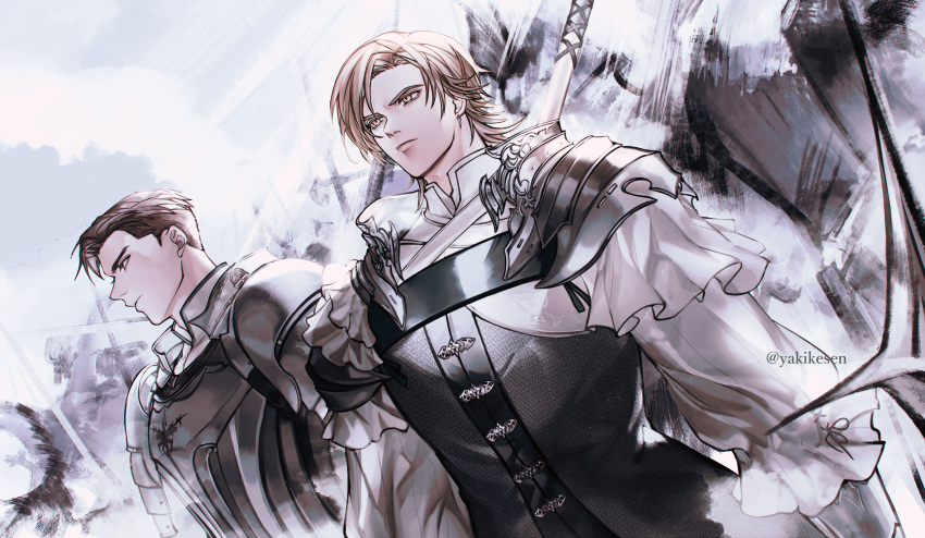 Safebooru - 2boys absurdres armor blonde hair brown hair chainmail ...
