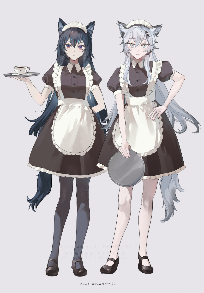 Safebooru - 2girls absurdres alternate costume animal ears apron arknights arm behind back black ...