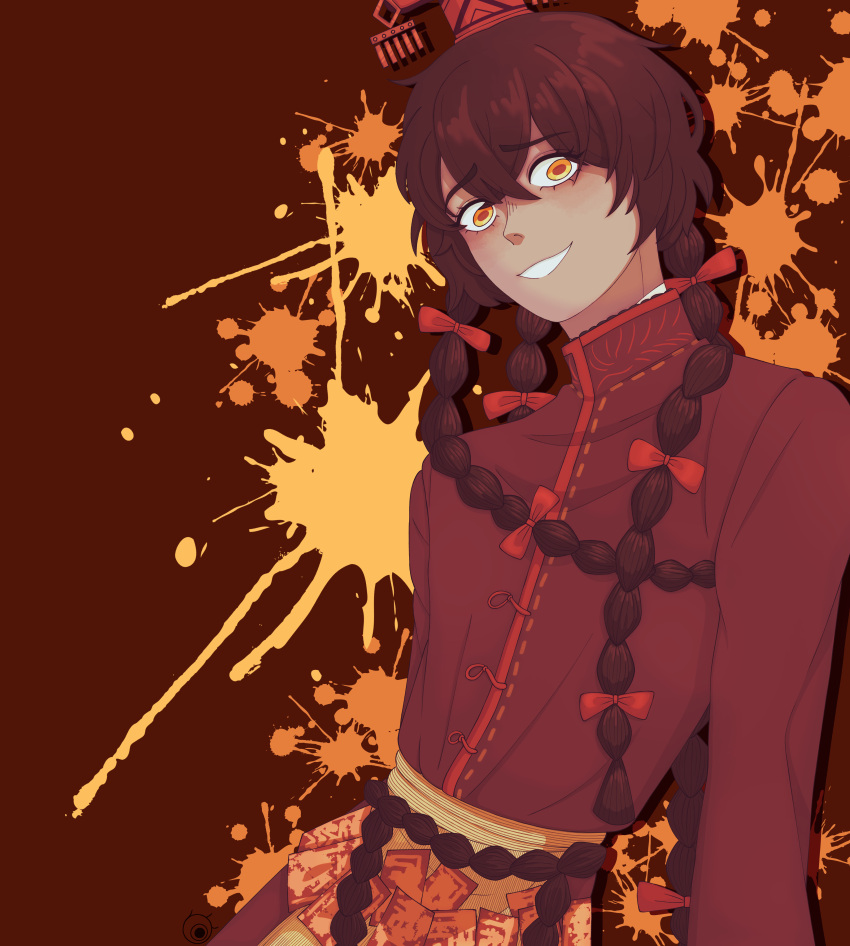 Safebooru - absurdres braid brown hair colored skin grey skin hair ...