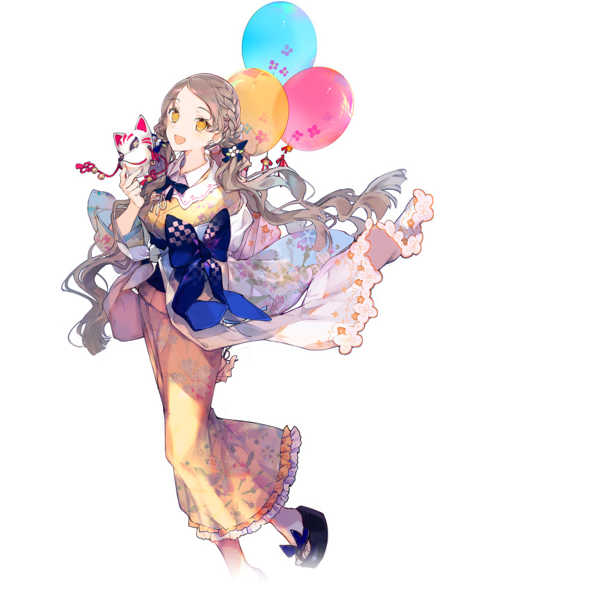 Safebooru - 1girl :d arcaea balloon black bow black bowtie black sandals black shoes bow bowtie ...