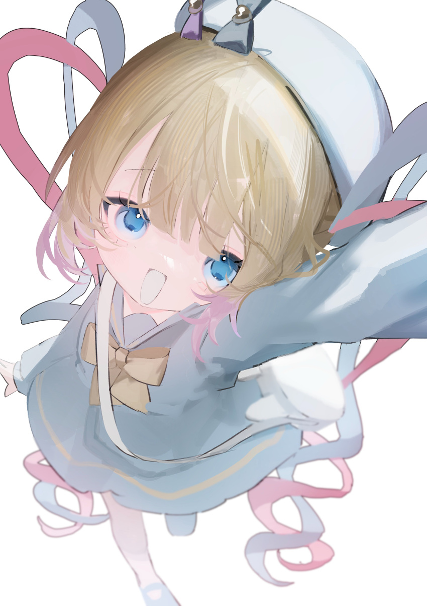 Safebooru - absurdres arms up beret blonde hair blue dress blue eyes blue hair blue sailor ...