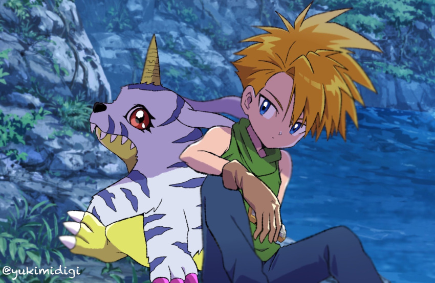 Safebooru - 1boy bare shoulders blonde hair blue eyes blue fur blue ...