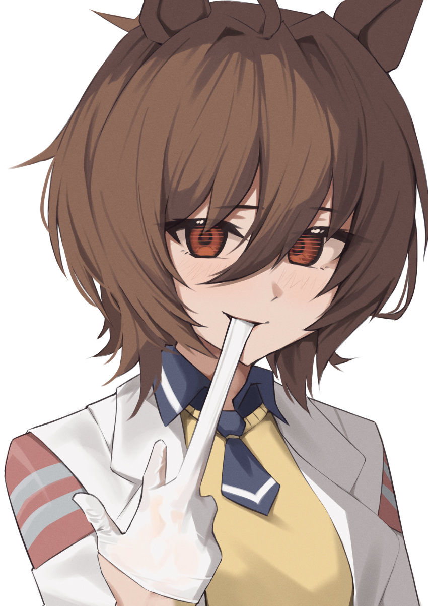 Safebooru - 1girl absurdres agnes tachyon (umamusume) ahoge animal ears biting biting glove blue ...