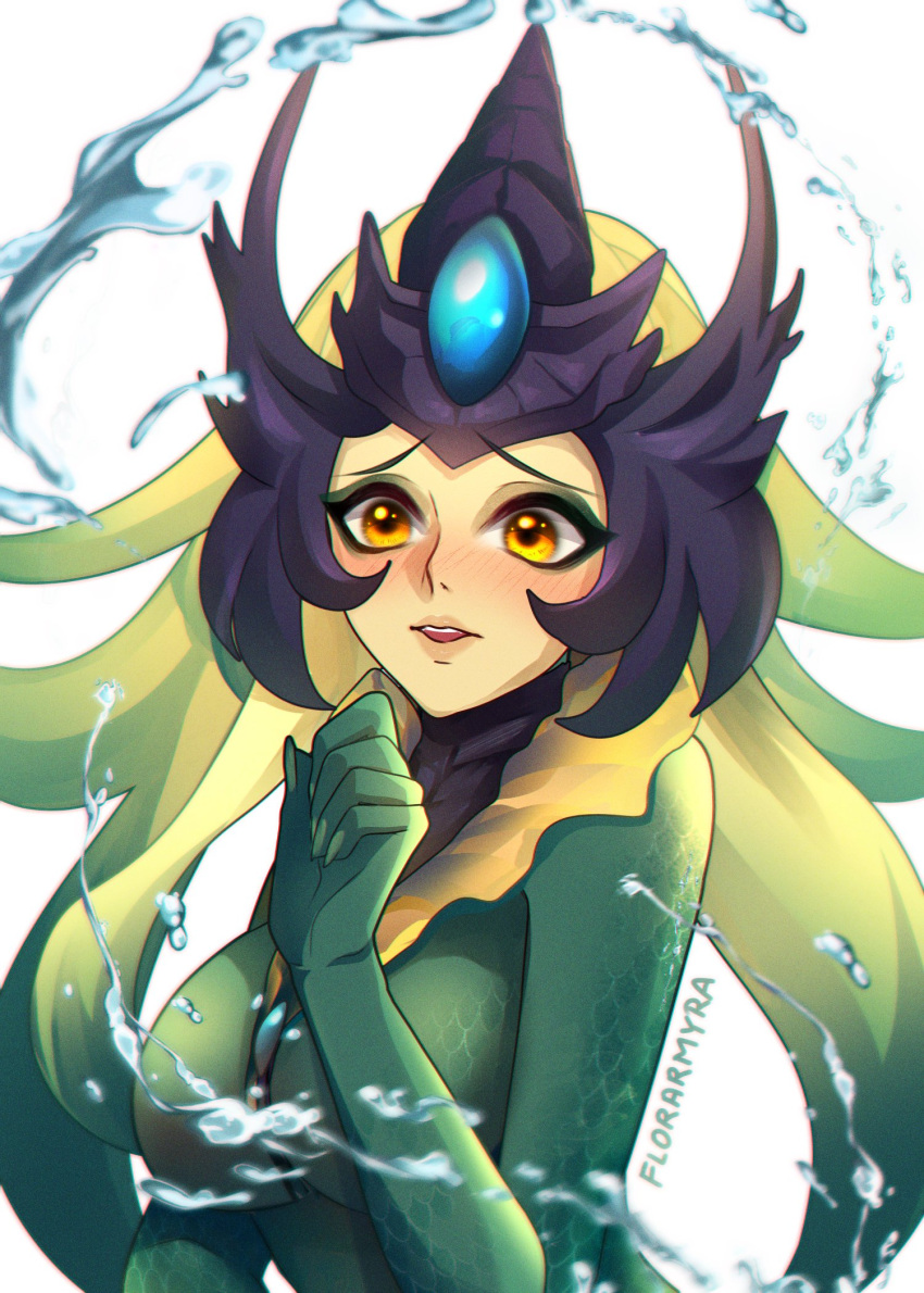 Safebooru - 1girl artist name blonde hair blush breasts colored skin ...