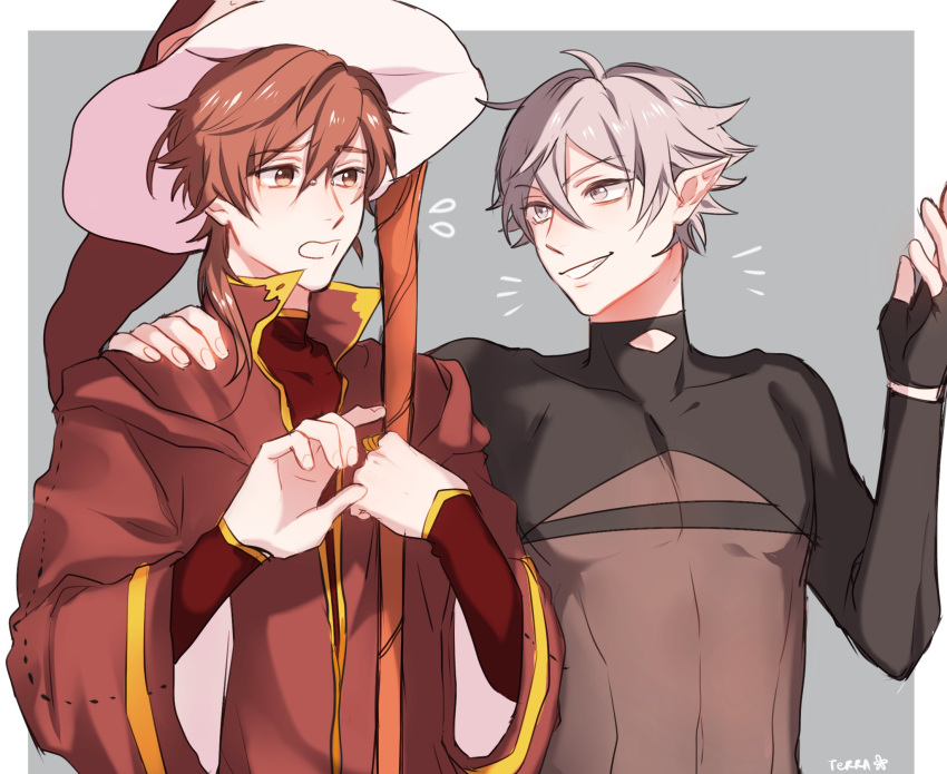 Safebooru - 1hp club 2boys :d black gloves border brown eyes brown hair ...
