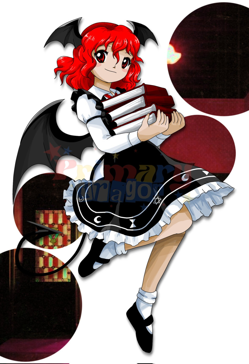 Safebooru - 1girl bat wings book crescent moon demon girl demon tail ...