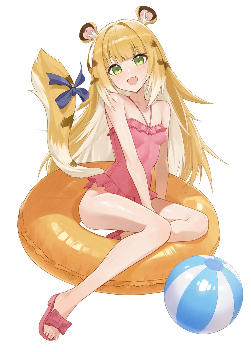 Safebooru - 1girl absurdres animal ears ball beachball blonde hair fang green eyes highres ...