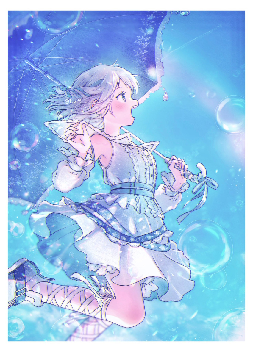 Safebooru - 1 z 9 1girl artist name blue ribbon blush braid bubble commentary request detached ...