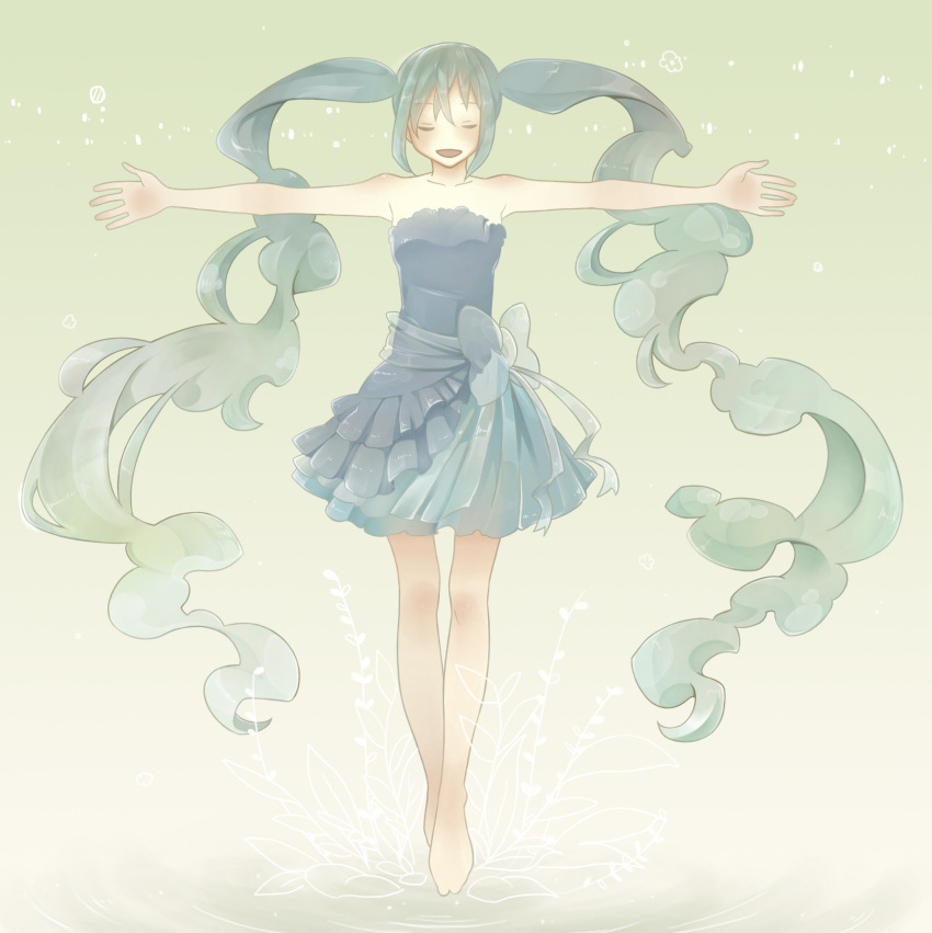 Safebooru - 1girl aqua hair closed eyes dress hatsune miku highres long hair outstretched arms ...