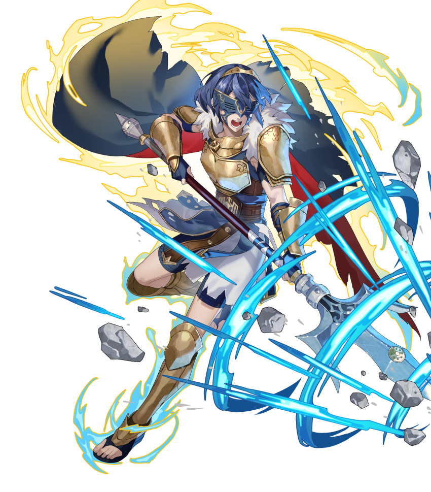 Safebooru - ambiguous gender armor attack aura blue hair breastplate ...