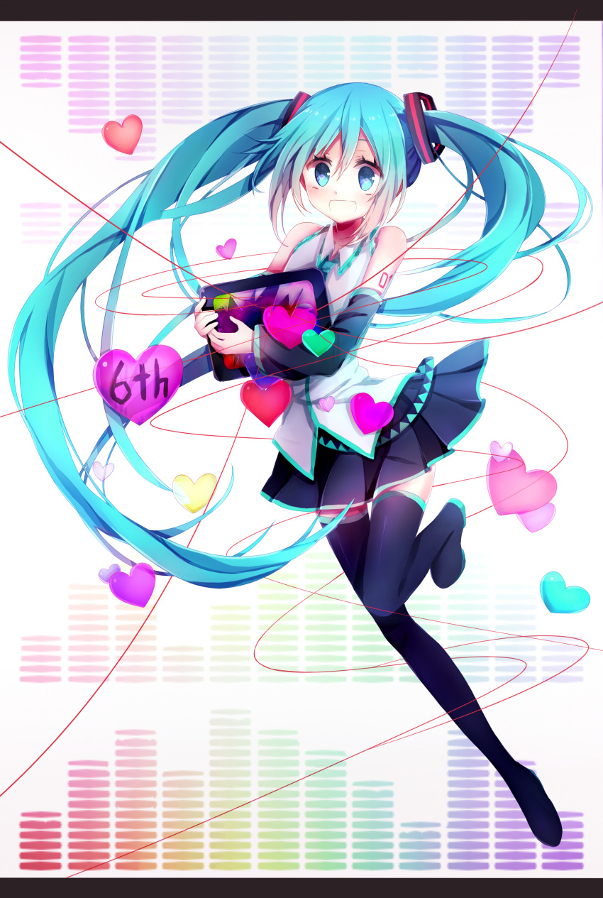 Safebooru - 1girl absurdres aqua eyes aqua hair boots detached sleeves hatsune miku heart ...