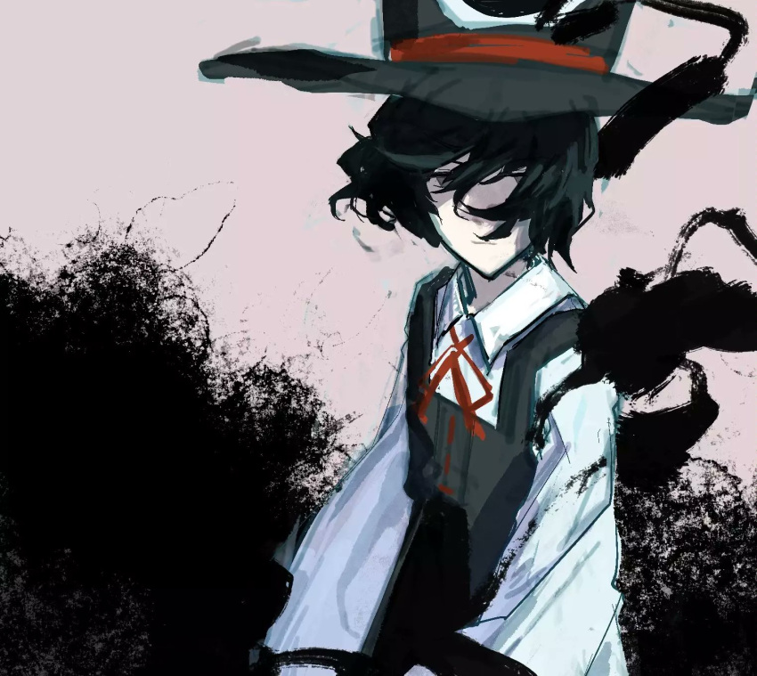 Safebooru - 1other androgynous black background black coat black eyes ...