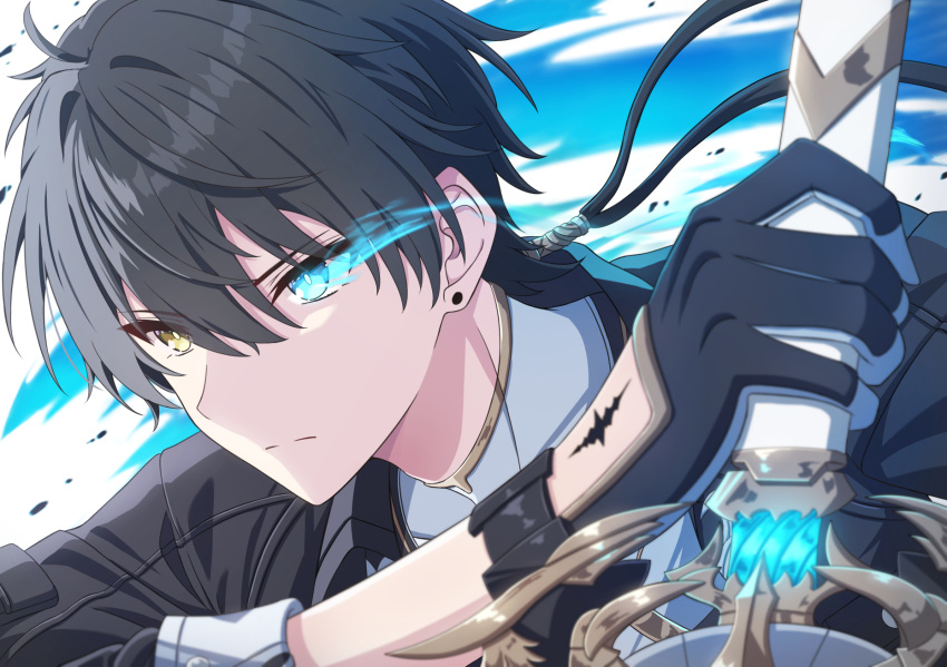 Safebooru - 1boy black gloves black hair black jacket blue eyes closed ...