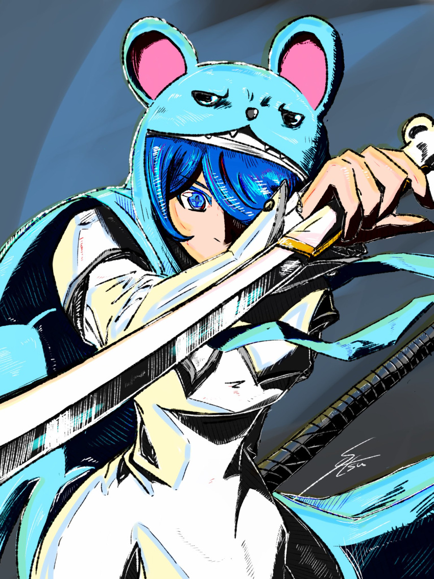 Safebooru - 1girl blue eyes blue hair breasts cowboy shot digimon ...