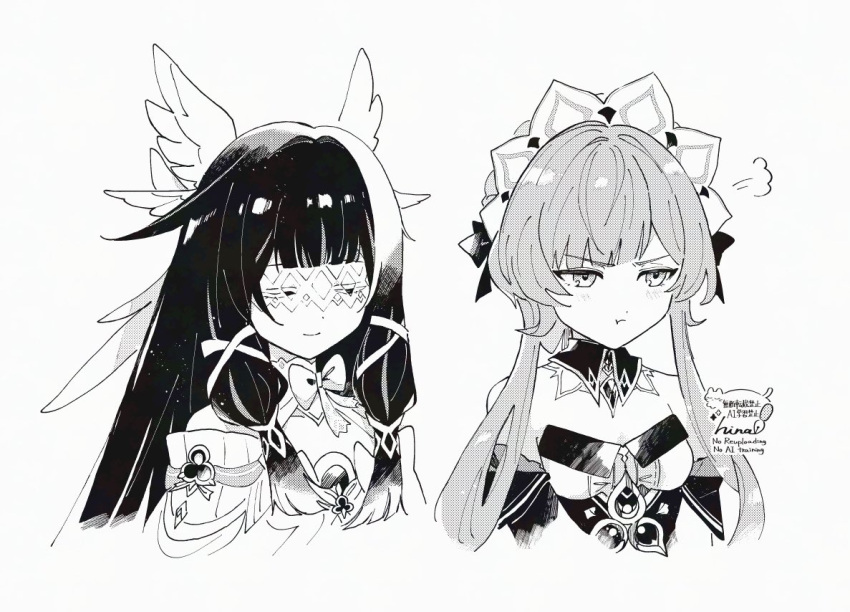 Safebooru - 2girls :t artist logo bare shoulders closed eyes columbina (genshin impact ...