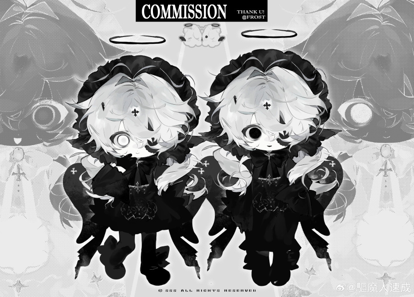 Safebooru - absurdres black eyes black halo chibi chibi only cross halo ...