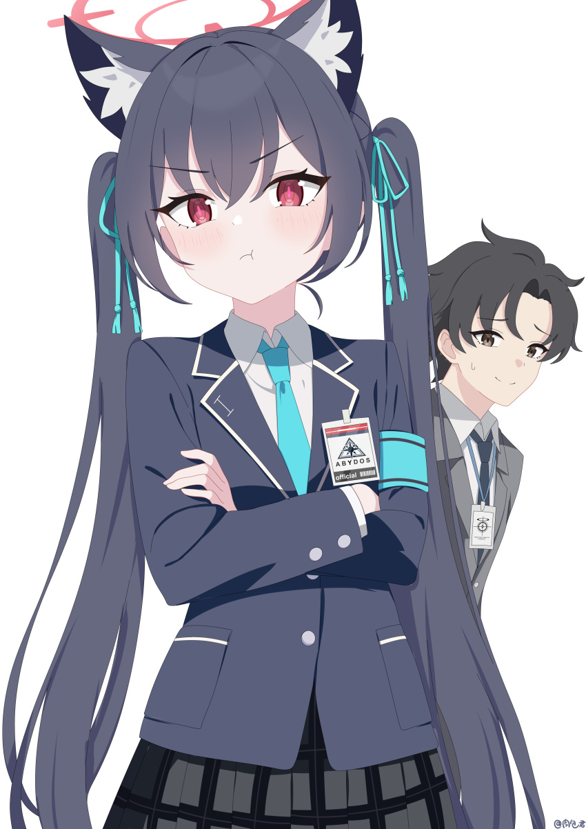 Safebooru - 1boy 1girl :t absurdres abydos high school logo animal ear ...