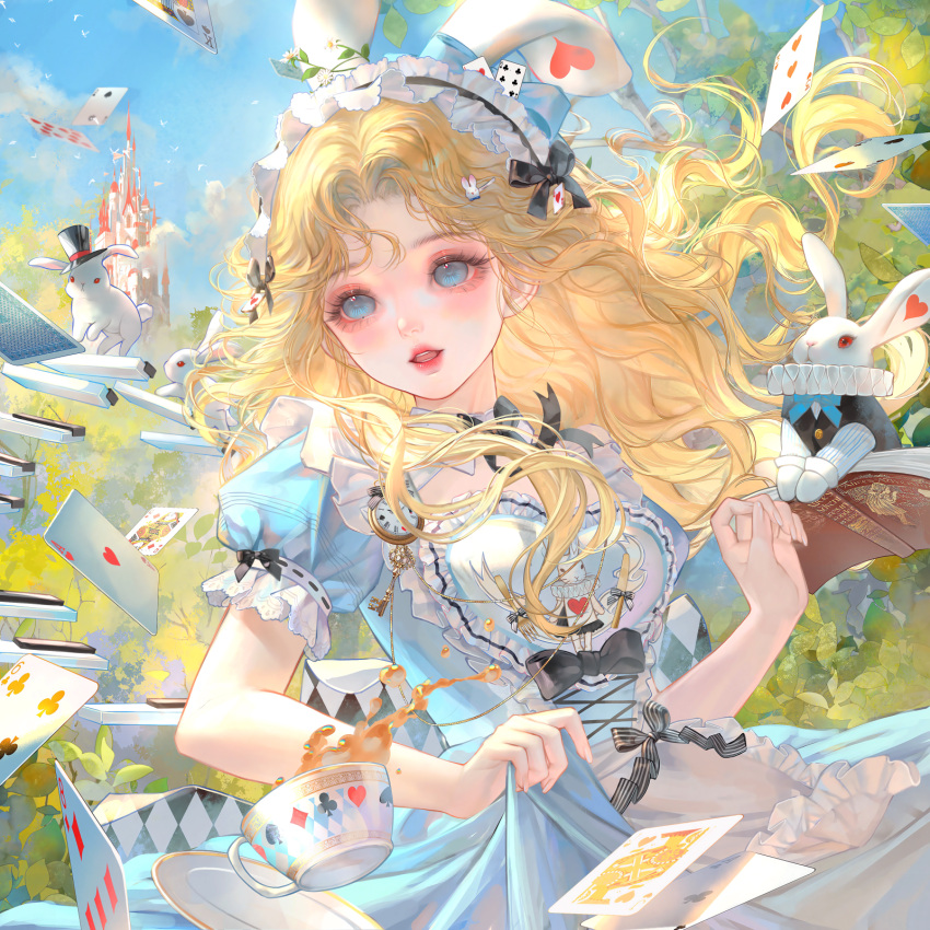 Safebooru - 1girl alice (alice in wonderland) apron black bow blonde hair blue dress blue eyes ...