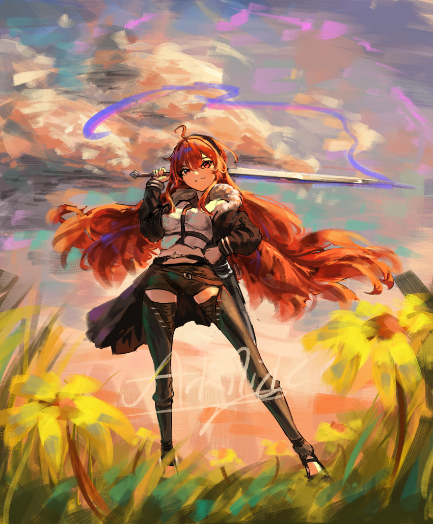 Safebooru - 1girl ahoge arkilide colorful background commentary dynamic ...