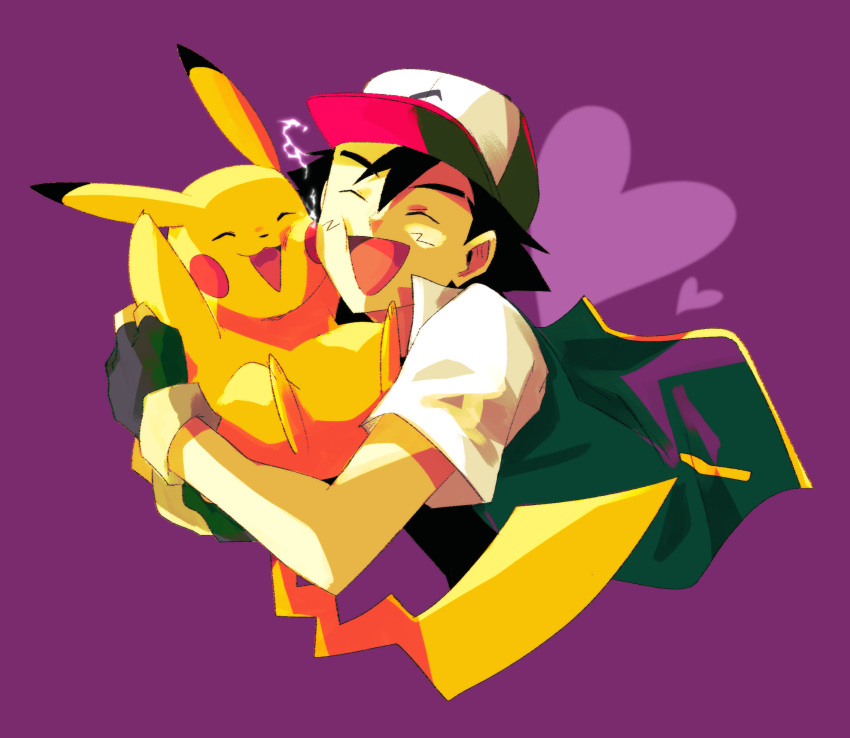 Safebooru - 1boy animal hug ash ketchum baseball cap black hair closed ...