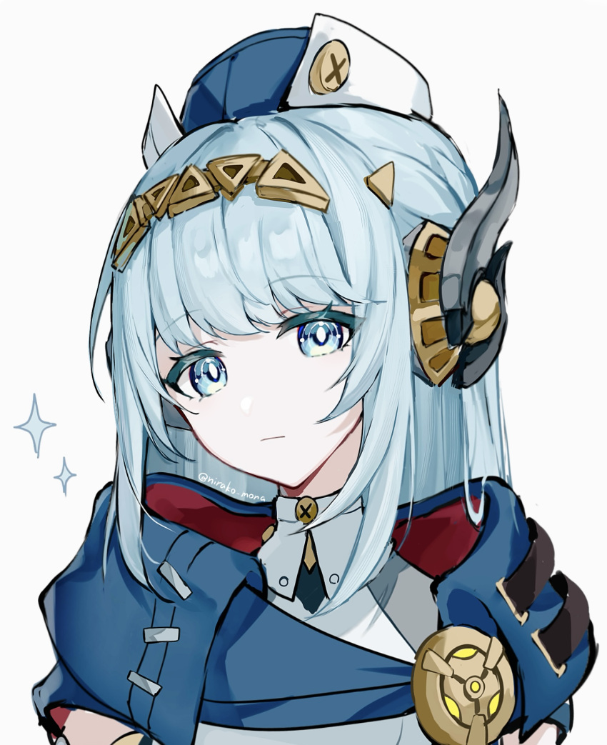 Safebooru - 1girl alternate hairstyle android aqua eyes blue cape blue eyes cape closed mouth ...