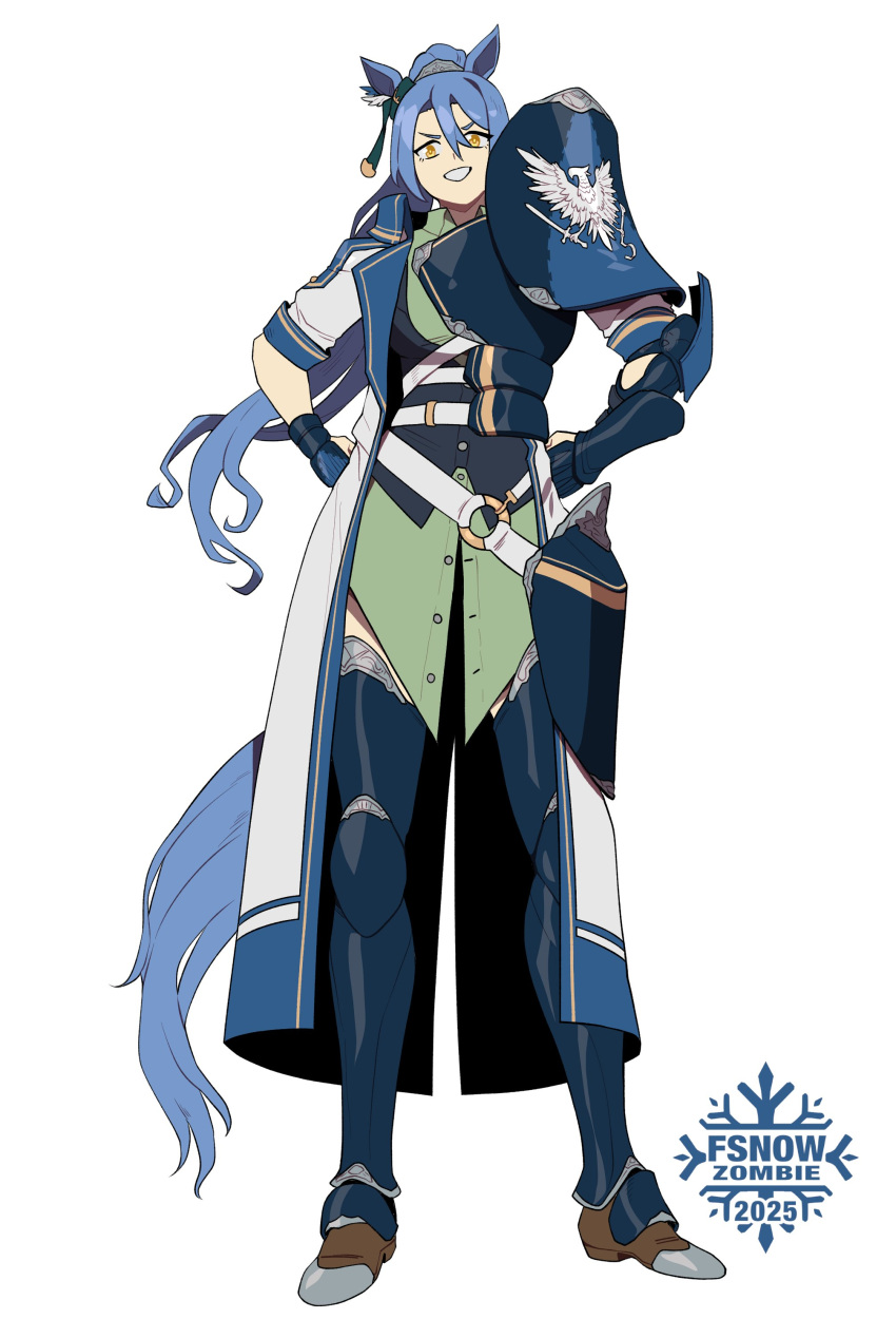Safebooru - 1girl absurdres animal ears armor artist logo blue hair ...