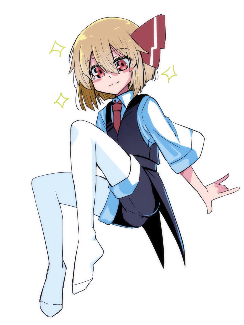 Safebooru - 1girl :3 black shorts black vest blonde hair blush stickers bob cut bow commentary ...