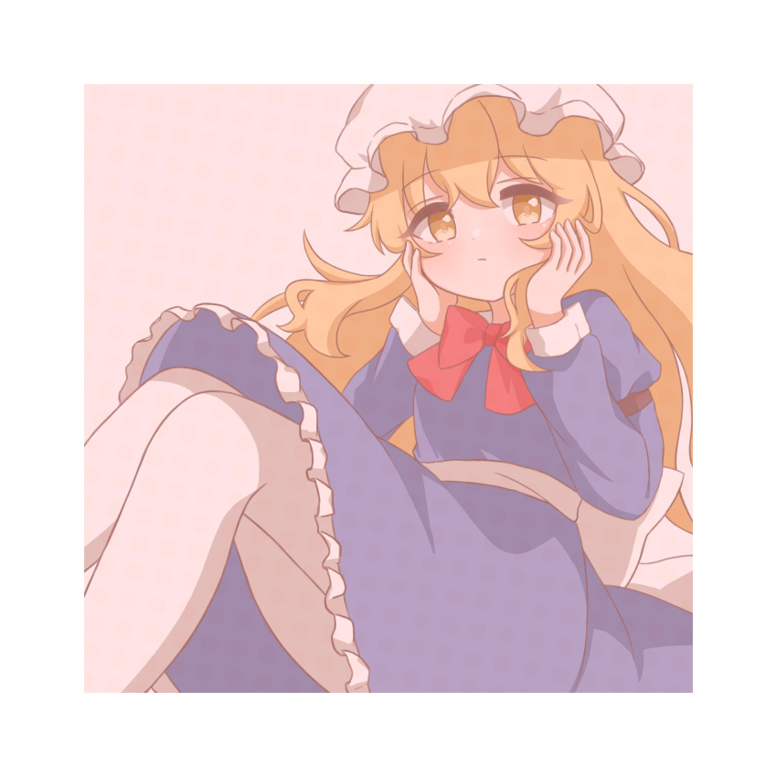 Safebooru - 1girl :| absurdres back bow blonde hair border bow bowtie closed mouth commentary ...