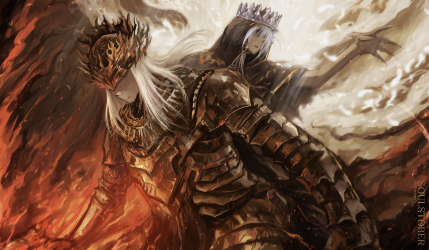 Safebooru - 2boys absurdres armor breastplate commentary crown dark ...