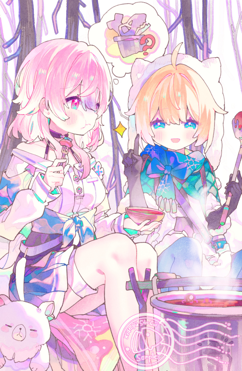 Safebooru - 2girls absurdres ahoge animal ear hood bear cub black ...