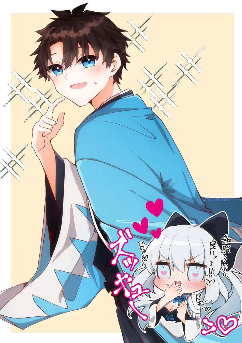 Safebooru - 1boy 1girl black bow black hair blue eyes blush bow braid ...