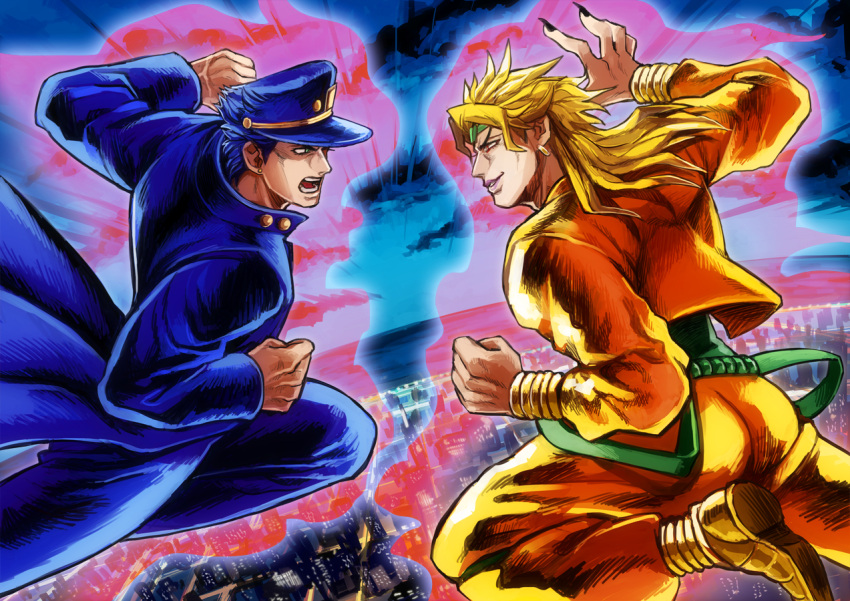 Safebooru - 2boys blonde hair blue hair dio brando glowing headband ...