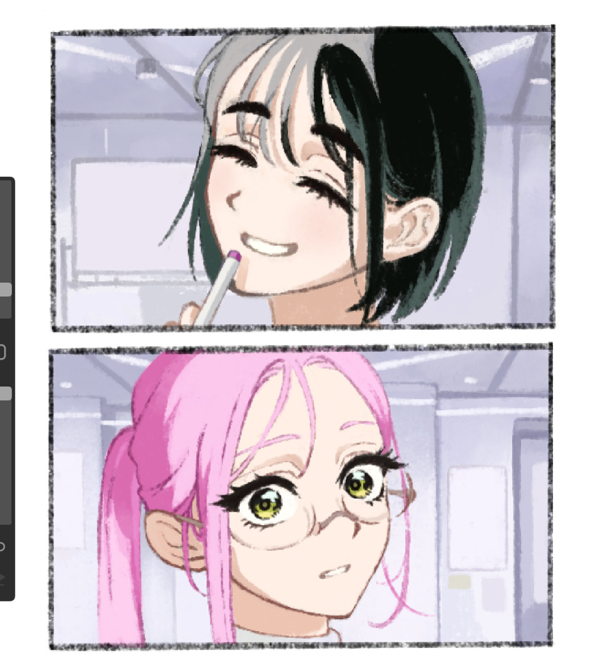 Safebooru - 2girls alien stage art program in frame black hair closed ...
