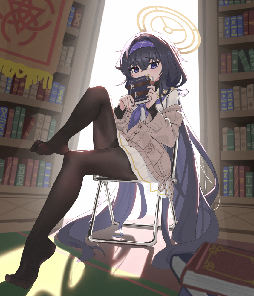 Safebooru - 1girl absurdres bags under eyes black hair black pantyhose blue archive blue ...