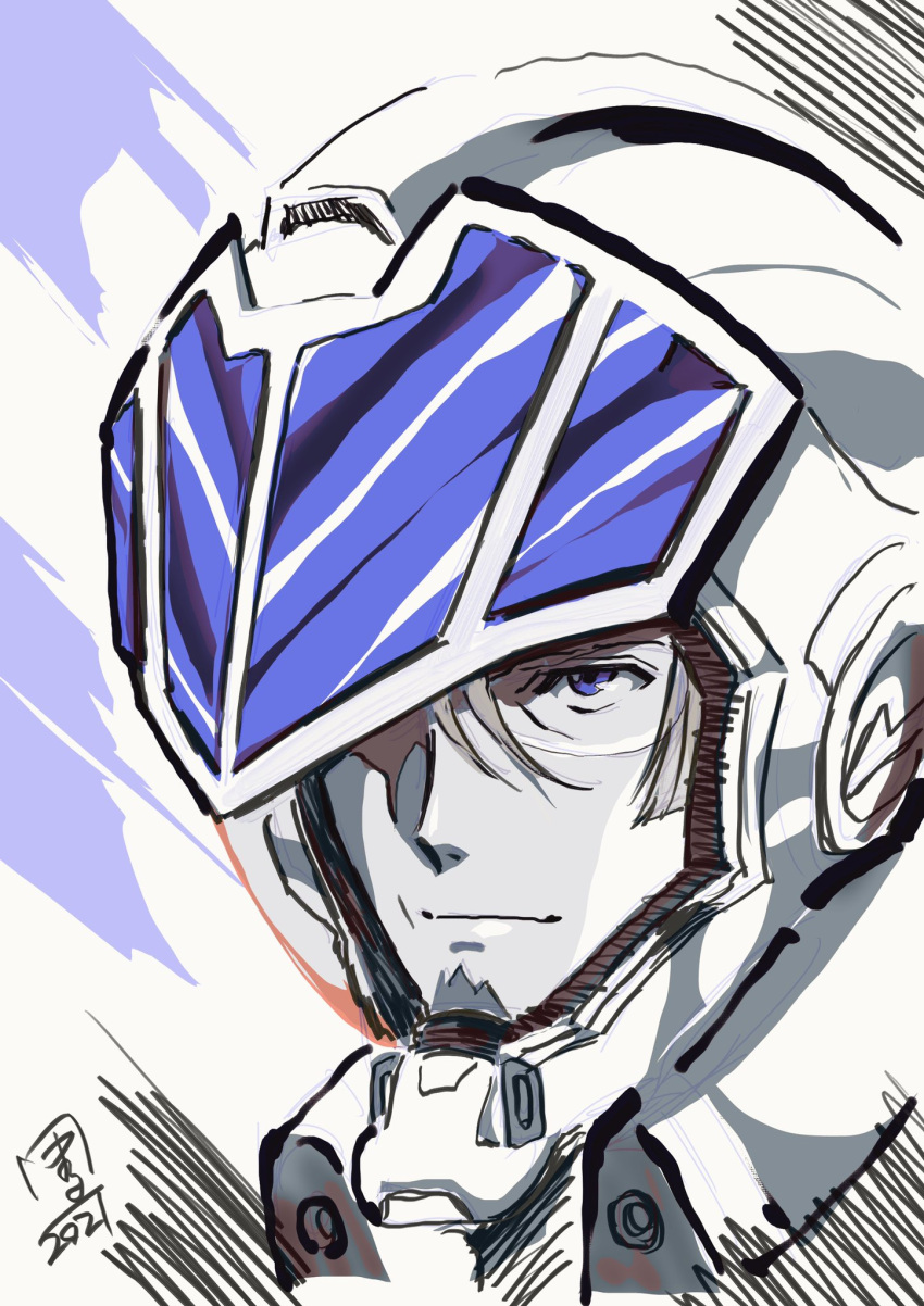 Safebooru - 1boy beard blue eyes choujikuu yousai macross dated facial ...