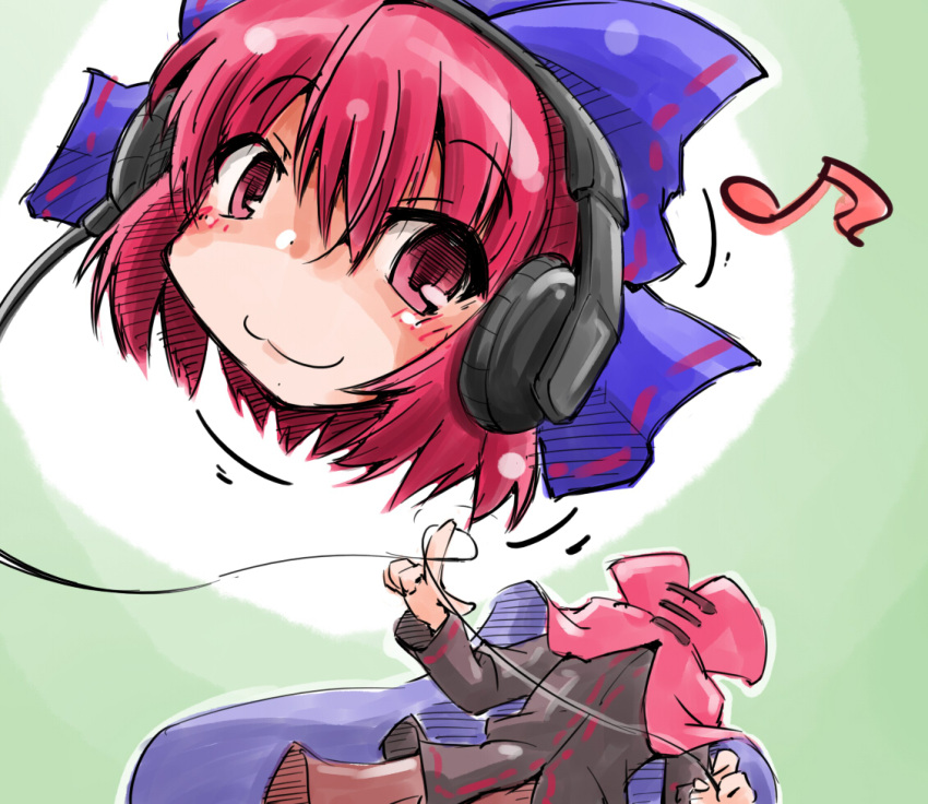 Safebooru - 1girl :3 bow cape hair bow headless headset long sleeves ...