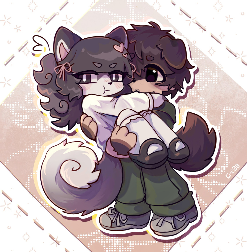 Safebooru - 1boy 1girl animal ears black shoes bright pupils brown fur ...