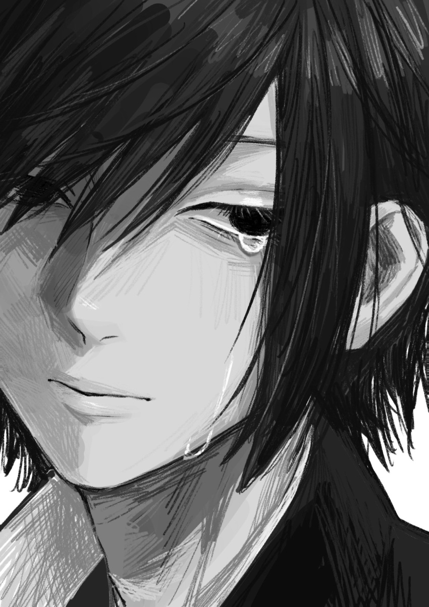 Safebooru - 1boy crying crying with eyes open gakuran greyscale highres ...